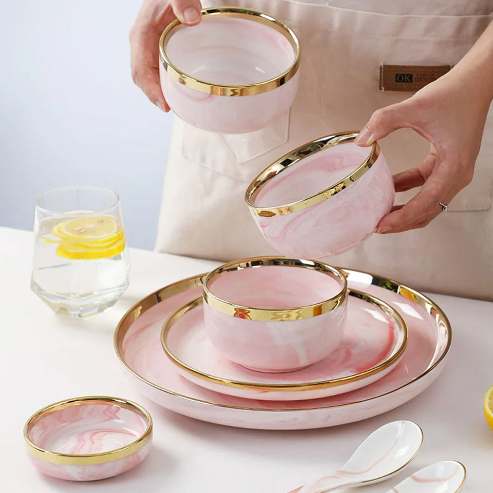 Catalina Pink Marble Luxury Dinnerware Set | Yedwo Design – YEDWO