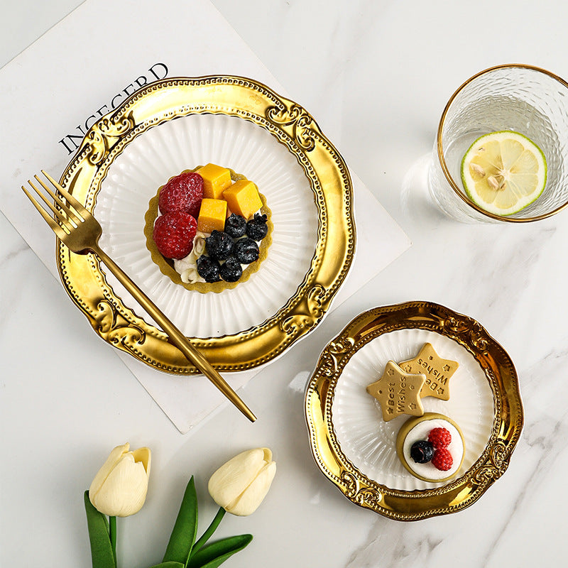 French Baroque Relief Gold Ceramic Plate | Yedwo Design – YEDWO