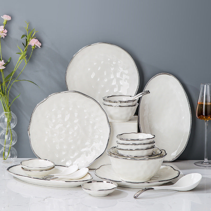 Luxury Silver Rim White Porcelain Dinnerware Sets | Yedwo Design – YEDWO