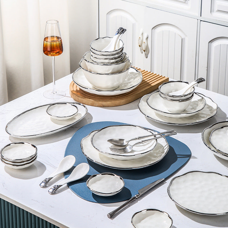Luxury Silver Rim White Porcelain Dinnerware Sets | Yedwo Design – YEDWO