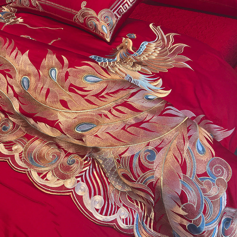 Luxury Suzhou Embroidery Dragon and Phoenix Wedding Bedding Set | Yedw ...