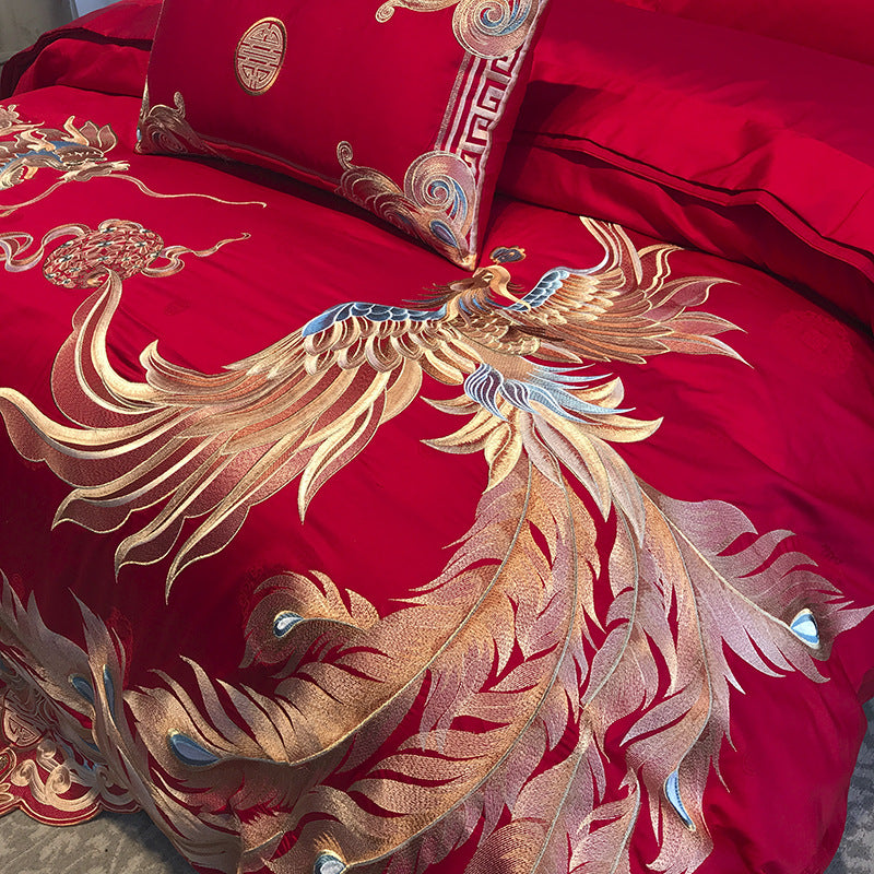 Luxury Suzhou Embroidery Dragon and Phoenix Wedding Bedding Set | Yedw ...