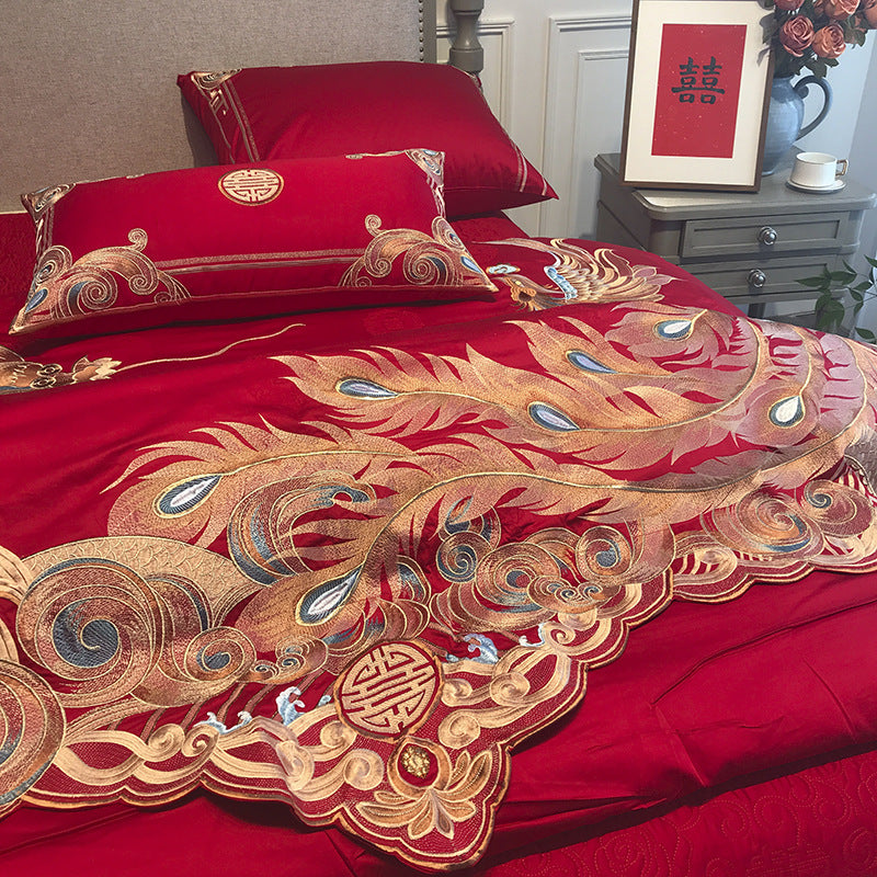 Luxury Suzhou Embroidery Dragon and Phoenix Wedding Bedding Set | Yedw ...