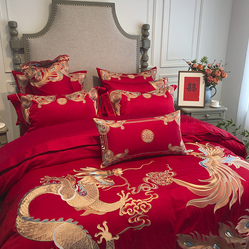 Luxury Suzhou Embroidery Dragon and Phoenix Wedding Bedding Set | Yedw ...