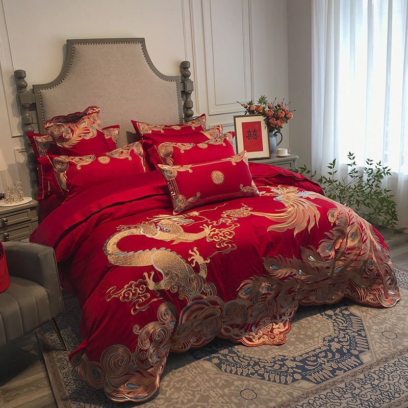 Luxury Suzhou Embroidery Dragon and Phoenix Wedding Bedding Set | Yedw ...