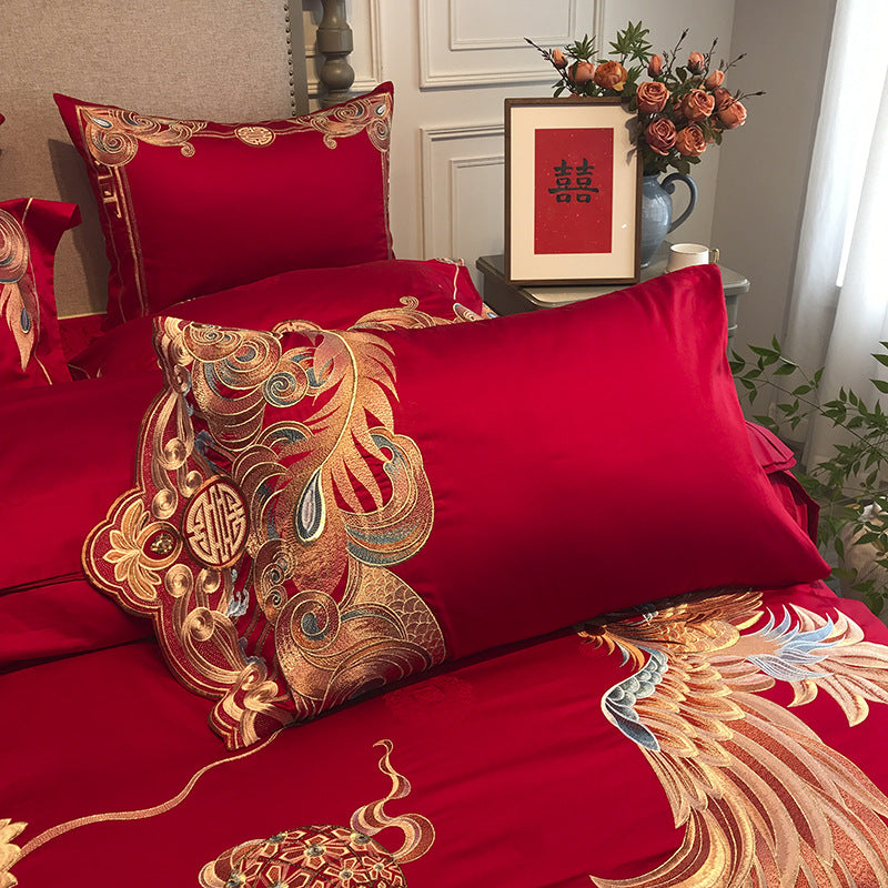 Luxury Suzhou Embroidery Dragon and Phoenix Wedding Bedding Set | Yedw ...