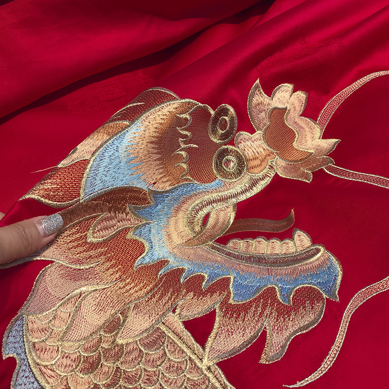 Luxury Suzhou Embroidery Dragon and Phoenix Wedding Bedding Set | Yedw ...